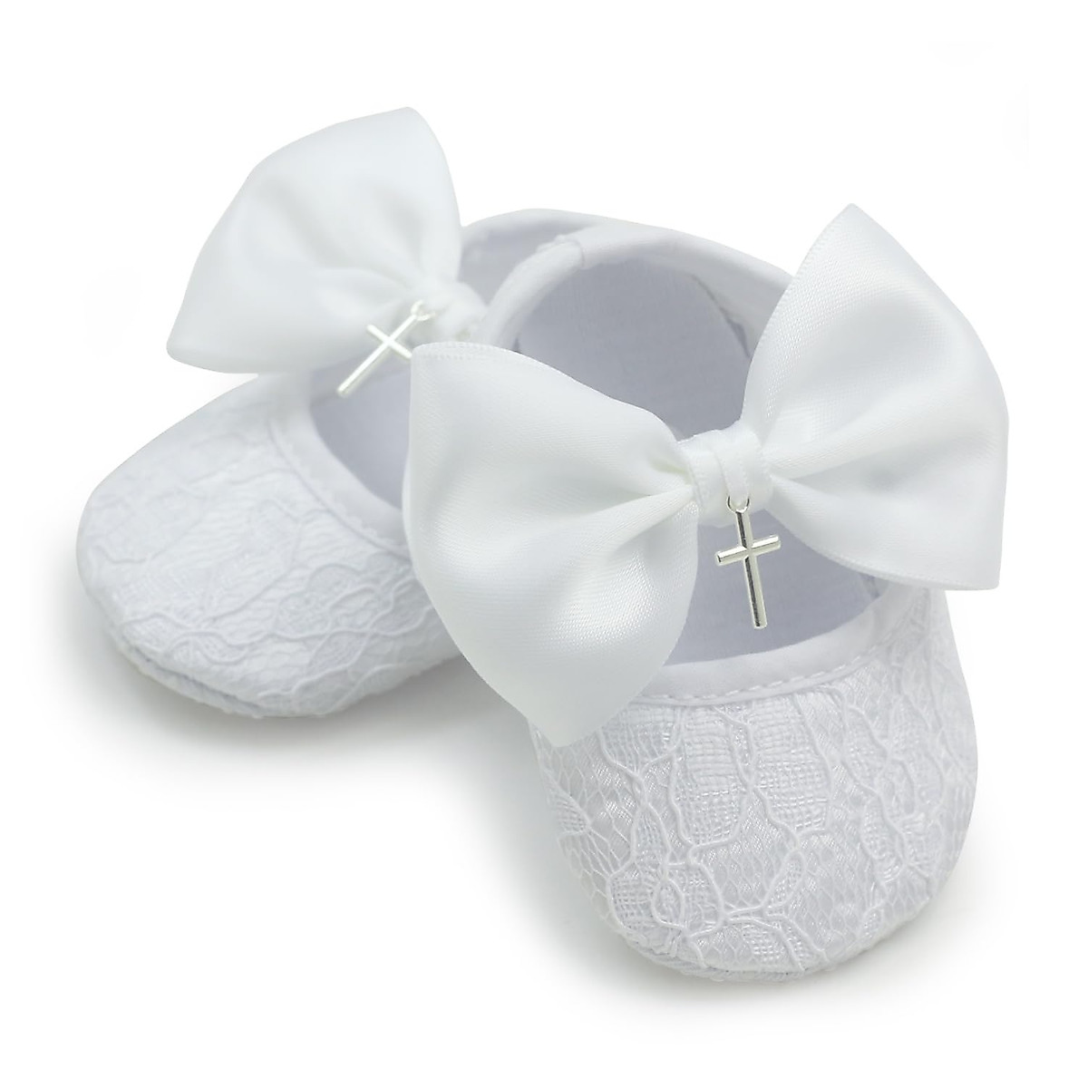 Nihao Baby Girl Baptism Shoes for Baby Girl Newborn A-2-white Shoes Lace Mary-Jane-Flats 0-3 Months