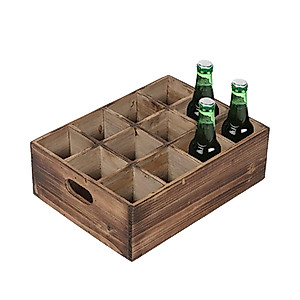 DFW Consumables - Farmhouse Wooden Crates for Display, 13" x 10" Wooden Bottle Caddy with 12 Individual Slots, Decorative Boxes with Carrying Handles