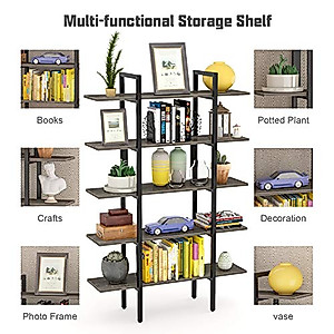 Teraves 5-Tier Bookshelf Wood Bookcase with Metal Frame Book Shelf Organizer Storage Display Shelves Russtic Wood and Metal Shelving Unit (Boak)