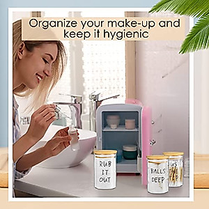 6 Pieces Glass Jars for Bathroom Decor Apothecary Jars with Lids Glass Qtip Holder Bathroom Set Farmhouse Bathroom Storage Containers Cotton Ball Holder Glass Bathroom Jars Vanity Makeup Organizer