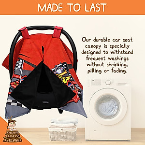 Dear Baby Gear Car Seat Canopy - Premium Infant Car Seat Cover for Maximum Protection and Style - Breathable - Car Seat Canopy for Boys/Girls - Race Car Print/Black Smooth, 40" x 30"