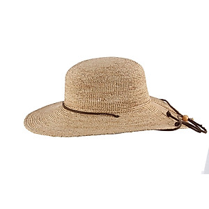 Scala Women's Big Brim Raffia Hat with Leather Chin Cord, Natural, One Size