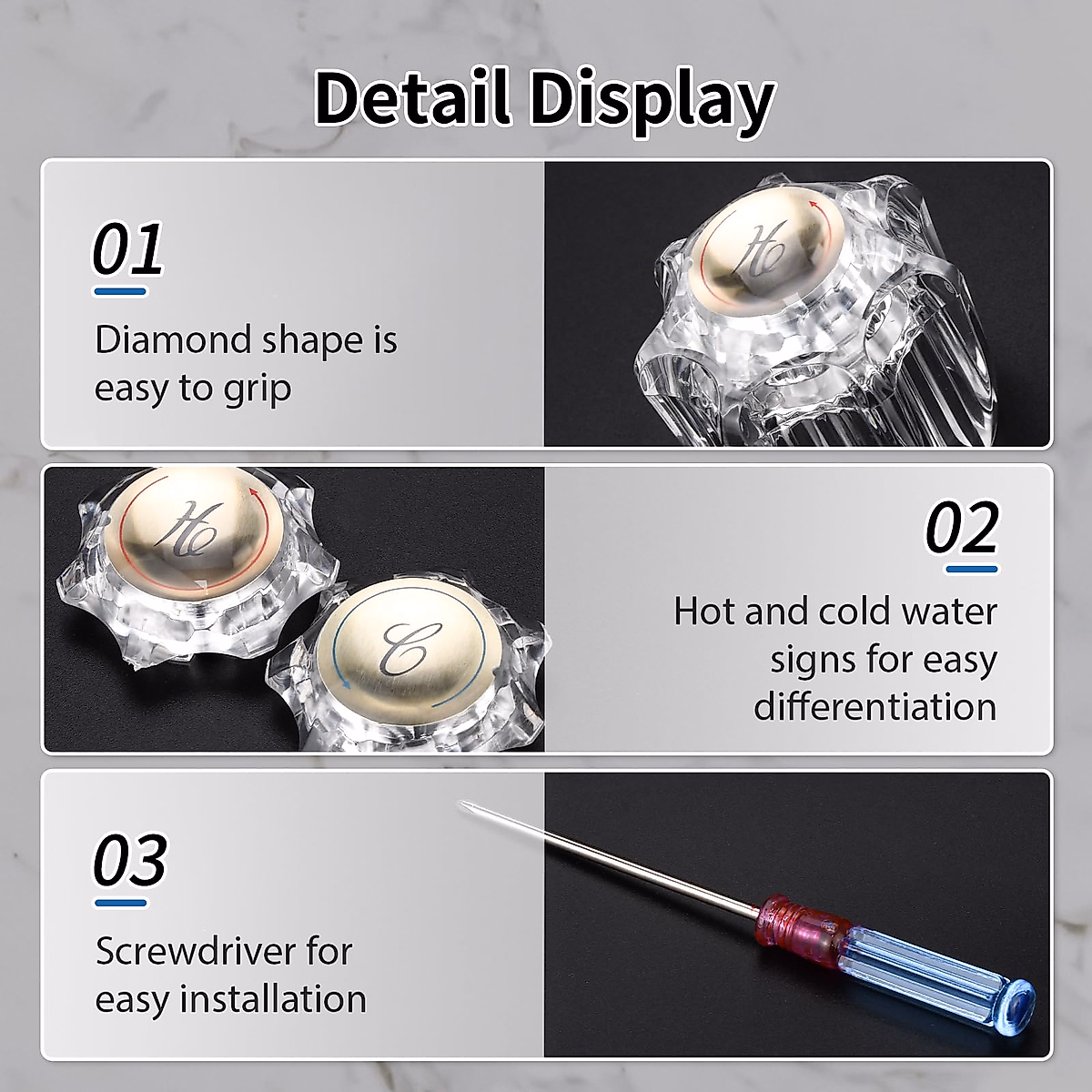 Bathroom Faucet Knobs Replacement, Bathtub Faucet Handles 1 Pair Hot and Cold 2 Knobs with A Screwdriver and Screws Compatible with Delta LDR Delex Peerless Faucets