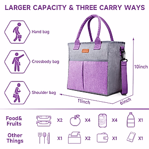 FITHOME Insulated Reusable Lunch Bag for Women/Men, Adult Thermal Tote Lunch Bag with Adjustable Crossbody Strap, Portable Leakproof Cooler Bags for Work/Picnic/Travel