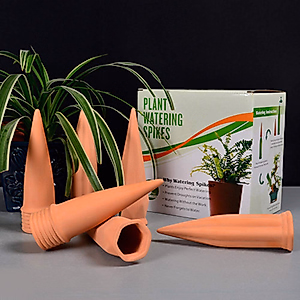 MorTime Plant Watering Devices, Plant Waterer Self Watering Terracotta Spikes Automatically Water Your Indoor and Outdoor Plants While On Vacation (6pc)