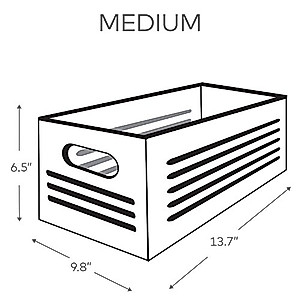 Wooden Storage Bin Container Crate - Decorative Storage Boxes Wood Crate for Closet Cabinet and Shelf Basket Organizer Lined with Machine Washable Soft Linen Fabric - White, Medium