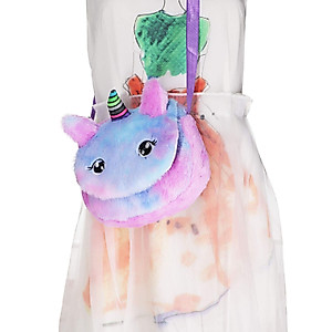 Little Girls Kids Toddler Unicorn Fuzzy Plush Crossbody Purse Rainbow Faux Fur Wallet Handbag