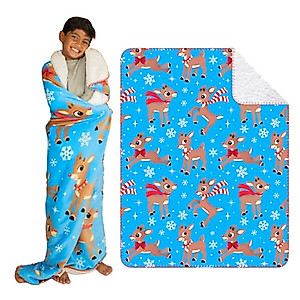 Franco Rudolph The Red Nose Reindeer Holiday Christmas Kids Bedding Soft Plush Sherpa Blanket Throw, 46 in x 60 in, (Officially Licensed Product)