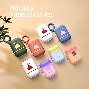 LAMUSELAND Matte Lipstick, 2Pcs/Set Waterproof Long Lasting Moisturizing Lip Stain Earphone Dual-color Lip Tint Gloss, Non-stick Cup Lip Make Up Gift Kit for Girls (Blue)