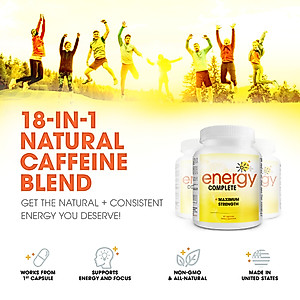 Energy Complete - 18-in-1 Vegan Energy and Focus Supplement - Vegan Caffeine Pills (60 Daily Capsules)