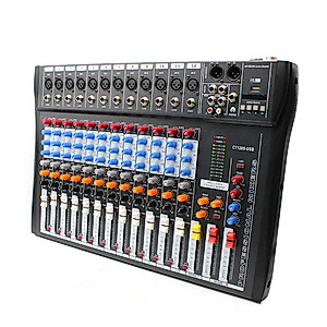 Bluetooth Studio Audio Mixer Sound Mixing Console Desk System Interface w/USB Drive for PC Recording Input AC 110V for Professional and Beginners Recording Function (12 Channel)