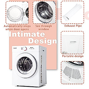 Euhomy Compact Laundry Dryer 1.8 cu.ft, Stainless Steel Clothes Dryers With Exhaust Pipe, Four-Function Portable Dryer For Apartments, Home, Dorm, White
