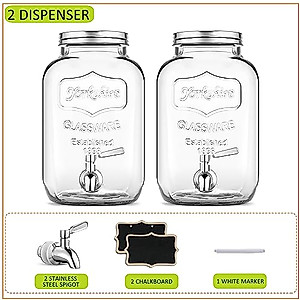 2 Pack 1 Gallon Drink Dispensers for Parties,Beverage Dispenser with 18/8 Stainless Steel Spigot,Glass Drink Dispenser Water Dispenser Punch Dispenser for Sun Tea Lemonade Juice Cold Water.