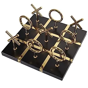Deluxe Edition Tic Tac Toe Board Game for Family Night, Unique, Living Room Office Decor, Handmade with Wood and Steel