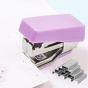 Simonhomes Mini Stapler, small stapler with 100 PCS Staples, Purple Stapler Stationery Set with 20 PCS Clips for Office School Home, 10 Sheets Capacity