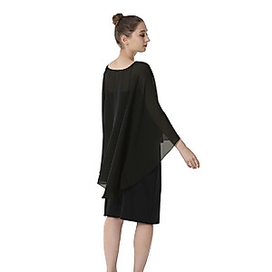 Baoqiya Chiffon Capes Sheer Capelets Bridal Shawls And Wraps Cape Long Plus Size Poncho Cape For Women (Black)