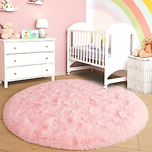 Noahas Fluffy Round Rug 4Ft,Pink Rugs for Bedroom Girls,Fuzzy Rug for Kids Room,Shaggy Bedroom Carpet,Circle Shag Area Rug,Soft Nursery Rug,Room Decor Aesthetic