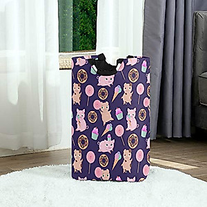 Tarity Pigs Donuts Cakes Laundry Hamper 52L Large Laundry Baskets Oxford Collapsible Dirty Clothes Tote Storage Bag with Handles Foldable Washing Basket Bin for Bedroom Bathroom Closet
