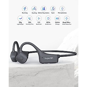 SAMVEK Bone Conduction Bluetooth Headphones with Mic, Qualcomm 3024 Chip, IP68 Waterproof Open Ear Headphones, Wireless Sweatproof Earbuds, Sport Headset for Running, Cycling, Workouts and Gym
