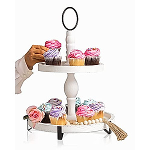 K'DCOR Two Tier Tray with Metal Legs - 2 Tiered Tray Stand - farmhouse centerpieces for dining room table - Tier Tray Stand - Tiered Trays - bandejas decorativas para mesa de sala