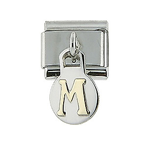 Sabrina Silver Stainless Steel 18k Gold Hanging Italian Charm Initial Letter M for Italian Charm Bracelets