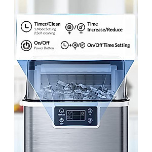 Silonn Ice Makers Countertop - 24Pcs Ice Cubes in 13 Min, 45lbs Per Day, 2 Ways to Add Water, Auto Self-Cleaning, Stainless Steel Ice Machine for Home Office Bar Party