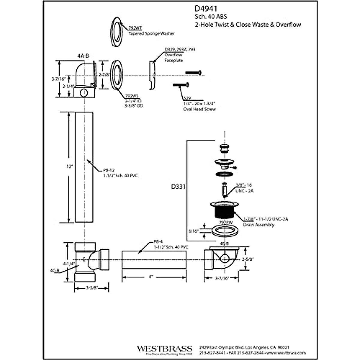 Westbrass Twist & Close Sch. 40 ABS Bath Waste with Two-Hole Elbow, Satin Nickel, D4941-07