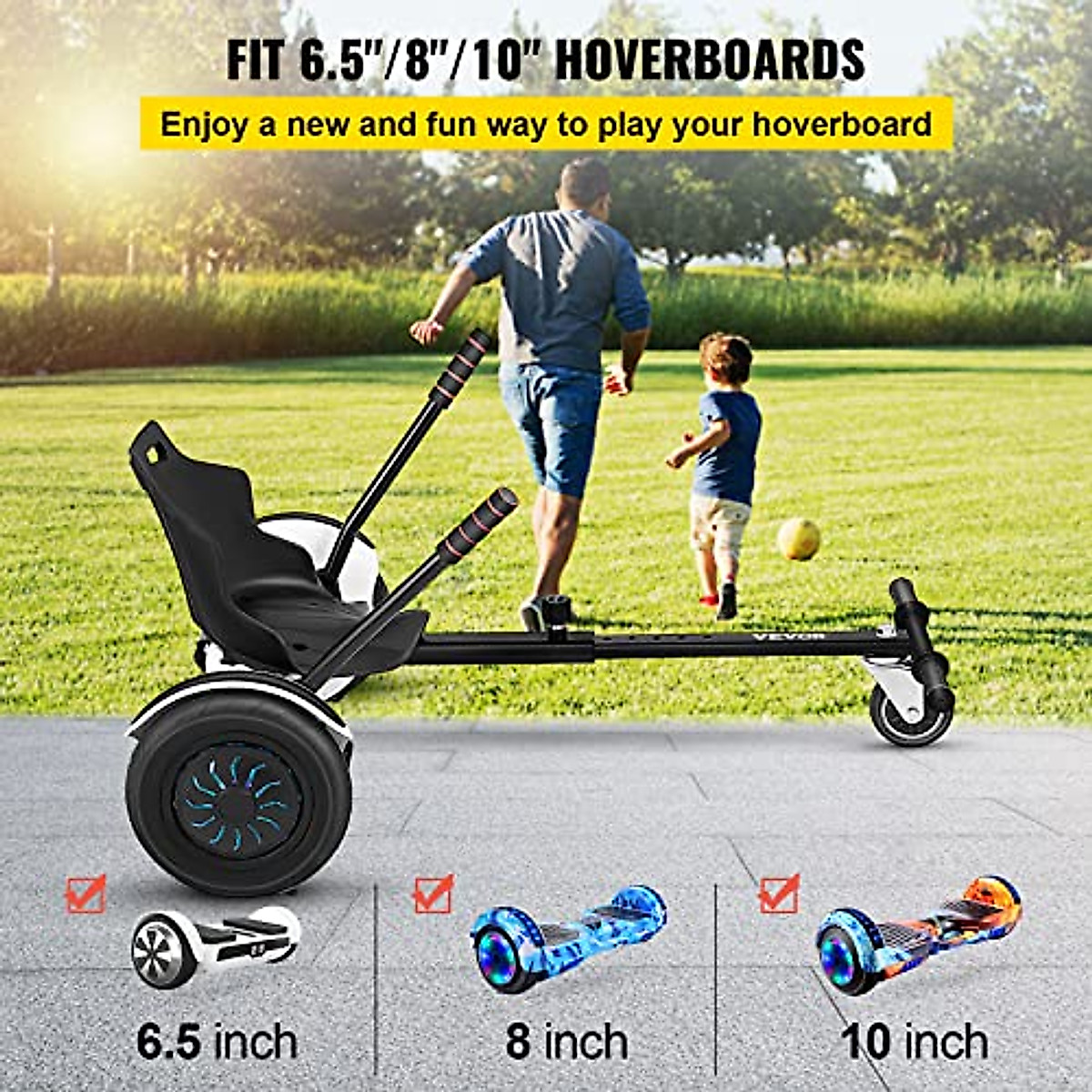 VEVOR Hoverboard Seat Attachment 6.5" 8" 10" Hoverboard Go-Kart Attachment for Kids and Adults with Adjustable Frame Length