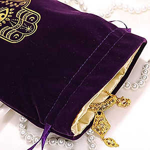 ARTSY CRAFTS 6x9" Hamsa Hand Purple Velvet Jewelry Pouch Gift Bags, Fatima Hand Evil Eye Velvet Drawstring Bags, Tarot Rune bag, Dice Bag, Travel Bags (Eggplant Purple)