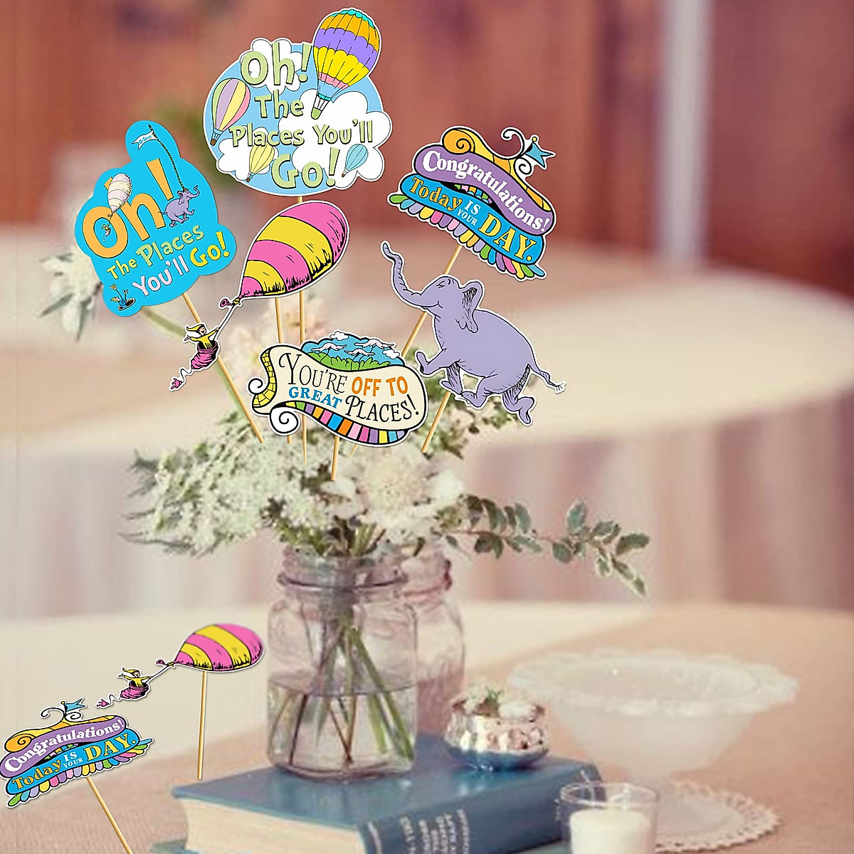 Oh The Places You'll Go Decorations 24Pcs Oh The Places You'll Go Centerpiece Sticks Kindergarten Graduation Party Centerpieces for Tables