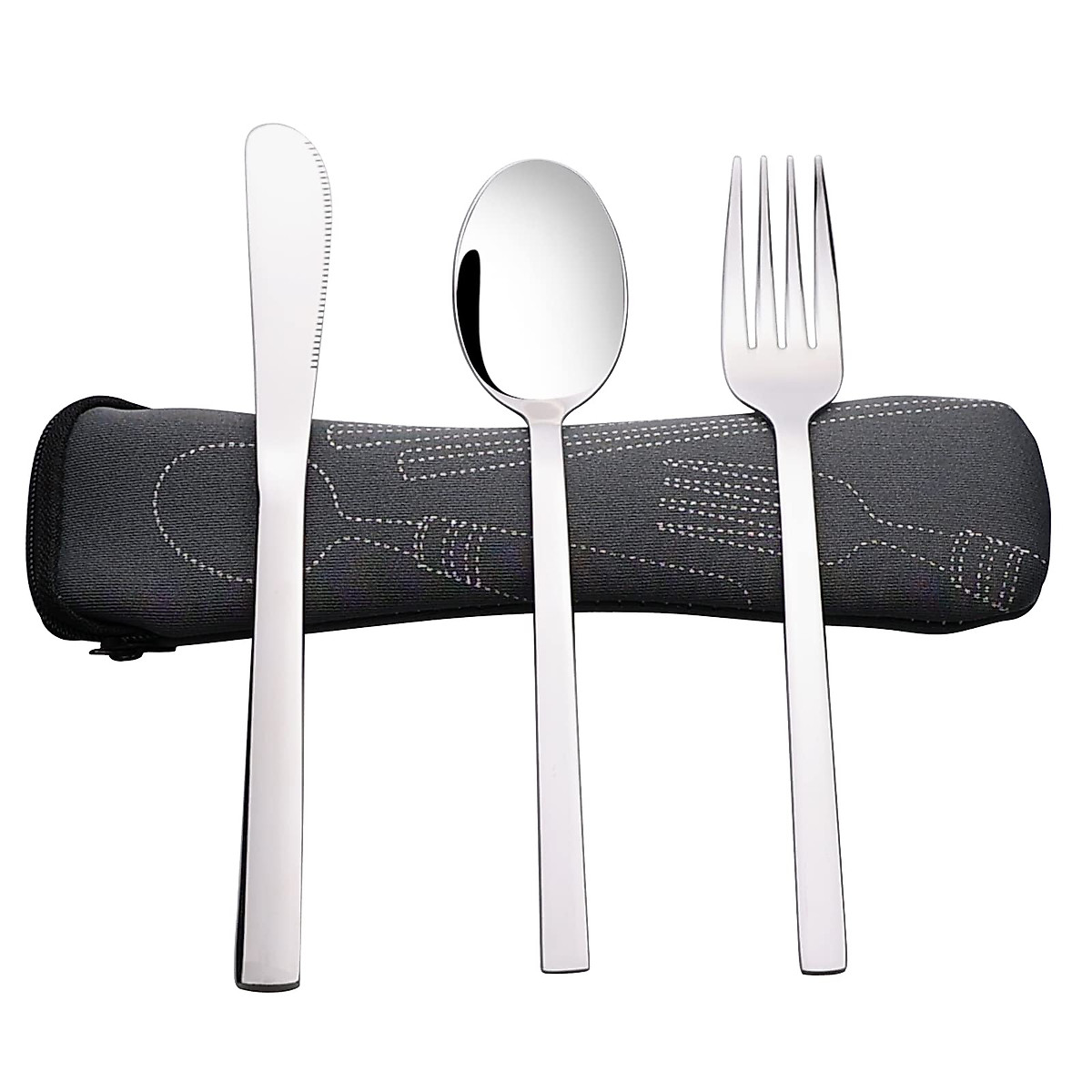 Fiazony 3-Piece Stainless Steel Traveling Cutlery for School, Office, Company, Camping Flatware with Carrying Case