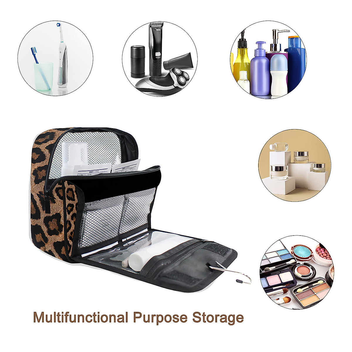 Hanging Travel Toiletry Bag Kit Makeup Case Cosmetics Organizer for Men Women leopard