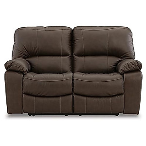 Signature Design by Ashley Leesworth Modern Leather Match Power Reclining Loveseat with USB Ports, Dark Brown