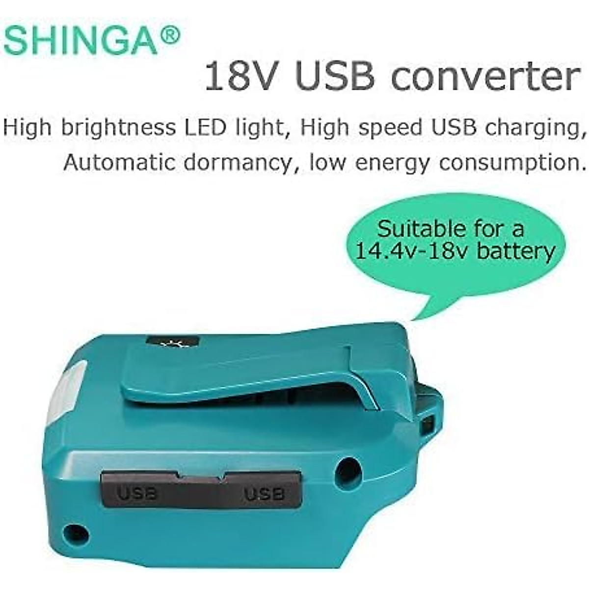 USB ADP05 Power Source for Makita 18v Battery Charger with 2 USB Ports and LED Light for 14.4v ~ 18v Battery Lithium-Ion