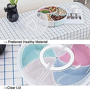 Divided Serving Tray Platter with Lid & Handle Storage Container - 5 Plastic Compartment Box Clear Organizer - for Candy, Fruits, Nuts, Snacks Parties Entertaining