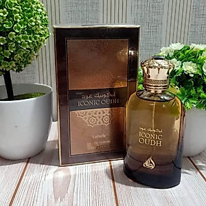 Iconic Oudh EDP (Eau de Parfum) - 100ML (3.4oz) I Delicate Oud (Agarwood) I Delicate, sweet and extraordinary I Rich woodsy notes joined with Summer Turkish roses I go-to scent for uncommon events I by Lattafa Perfumes