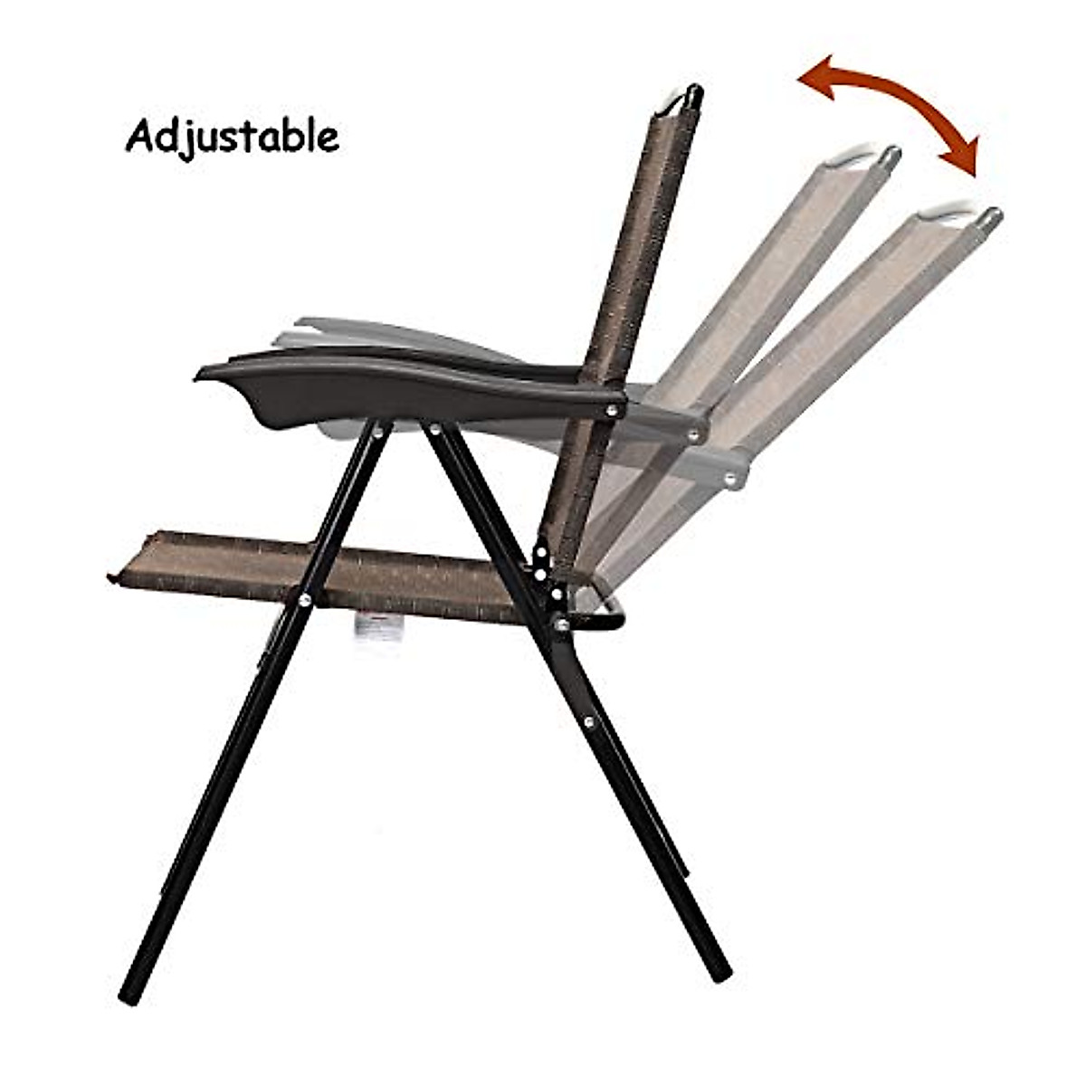 COOURIGHT Set of 2 Folding Sling Chairs w/Armrest, Adjustable Reclining Back, Portable Patio Chairs, Space-Saving Outdoor Folding Chairs for Lawn Garden Pool Beach