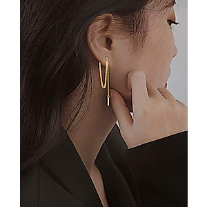 SLUYNZ 925 Sterling Silver Bar Dangle Earrings for Women Teen Girls Minimalist Dangle Earrings Threader Chain