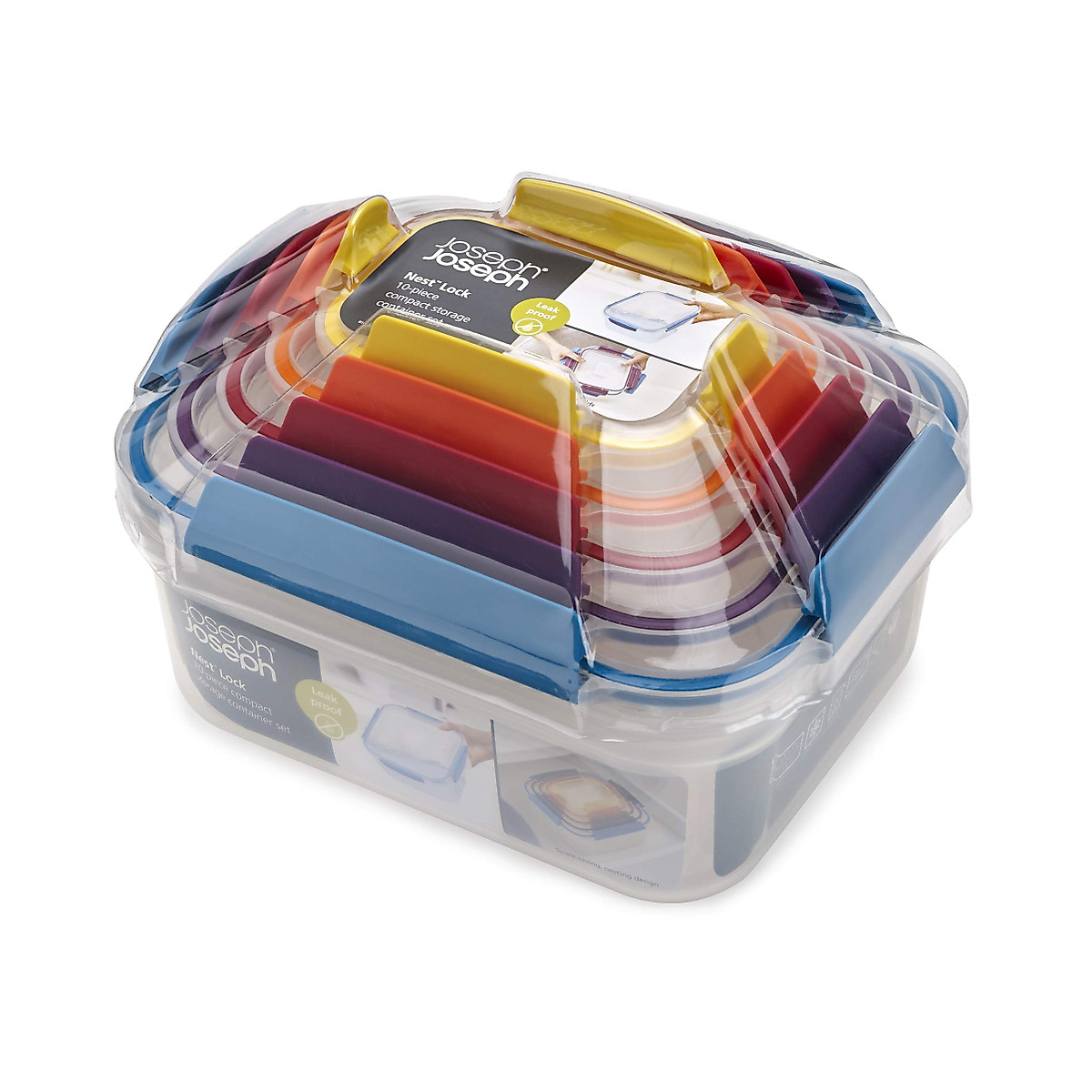 Joseph Joseph Nest Lock Plastic Food Storage Container Set with Lockable Airtight Leakproof Lids, 10-Piece, Multi-Color