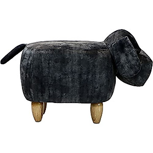 Critter Sitters 14-In. Seat Height Faux-Suede Dark Gray Dog Animal Shape Small Ottoman, Kids Furniture for Nursery, Bedroom, Playroom, and Living Room Decor, Multifunctional Cushioned Step Stool