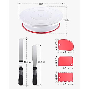 Kootek Cake Decorating Kit Baking Supplies Cake Turntable with 2 Frosting Straight Angled Spatula 3 Icing Smoother Scrapers Baking Accessories Tools for Beginners and Pros, Pink