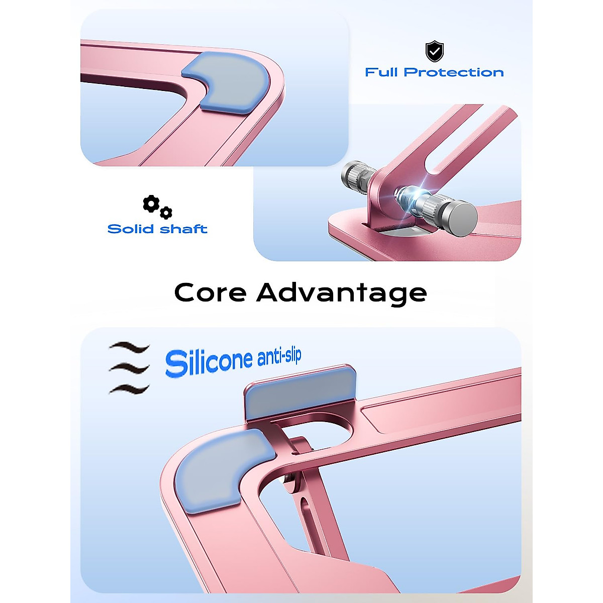 JCZT Adjustable Laptop Stand for Desk, Portable Laptop Riser, Aluminum Laptop Stand Foldable, Ergonomic Computer Notebook Stand Holder for MacBook Air Pro, Dell, HP 10-16'', Rose Pink