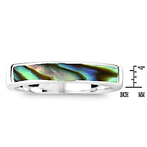 AeraVida Rectangular Bar Abalone Shell Inlay .925 Sterling Silver Ring