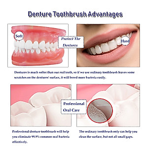 EvaGO 3 Pcs Denture Cleaning Brush with Multi-Layered Bristles and Ergonomic Rubber Handle Portable Denture Brush Double Sided Brush for False Teeth Cleaning (Blue, Purple, Orange)