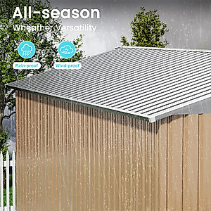 WKM Outdoor Storage Shed 8x12 FT, Utility Metal Tool Storage with Lockable Doors and Updated Frame Structure, Large Metal Garden Shed for Backyard, Patio Lawn, Brown