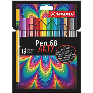 STABILO Premium Fiber-Tip Pen Pen 68 - ARTY - Pack of 18 - Assorted Colors