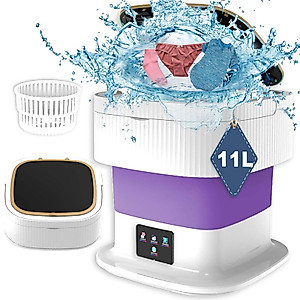 11L Portable Washing Machine, 2 in 1 Large Intelligent Laundry, Foldable Mini Washing Machine with Drain Basket Washer for Baby Clothes, Underwear, Apartment, Camping, RV, Gifts, Travel Purple