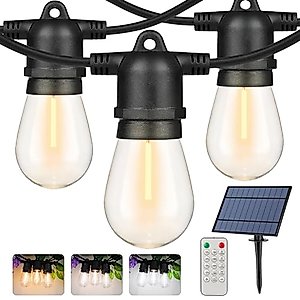 WENFENG Solar Outdoor String Lights, 3 Colors Patio String Light with 27FT Waterproof String, S14 Bulbs, Dimmable LED Solar String Lights for Patio
