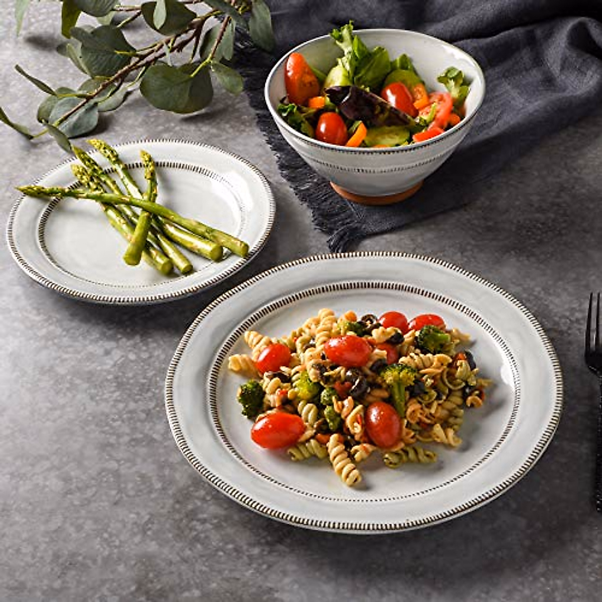 Gibson Elite Terranea Round Reactive Glaze Terra Cotta Dinnerware Set, Service for Four (12pcs), White