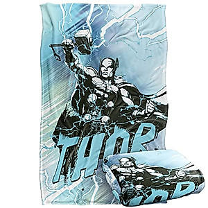 Marvel Thor Blanket, 36"x58", Thor Blue Lightning, Silky Touch Super Soft Throw Blanket
